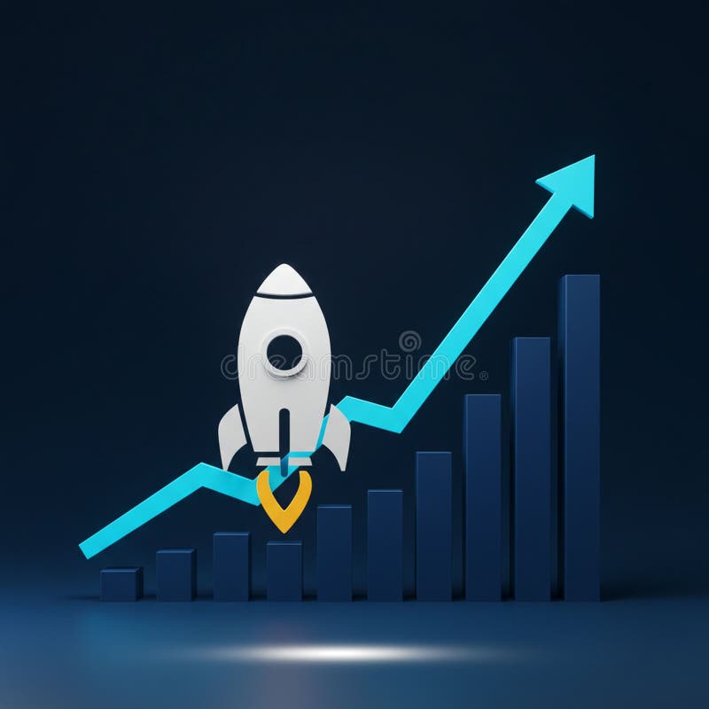 A 3D Illustration Depicts a White Rocket Ship Ascending in Front of a ...