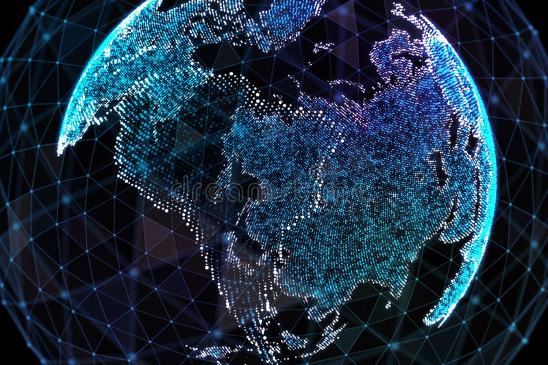 3d Illustration of Detailed Virtual Planet Earth. Technological Digital ...