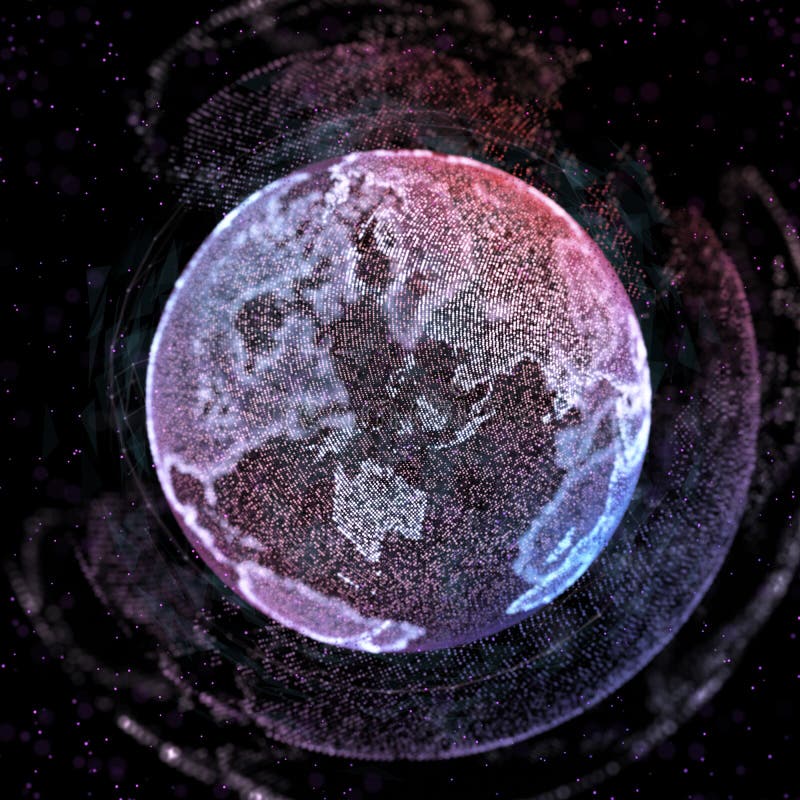 3d Illustration of Detailed Virtual Planet Earth. Technological Digital ...