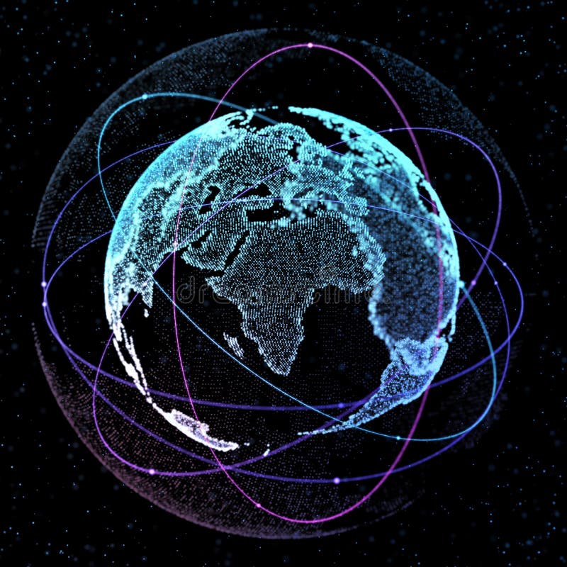 3d Illustration of Detailed Virtual Planet Earth. Technological Digital ...