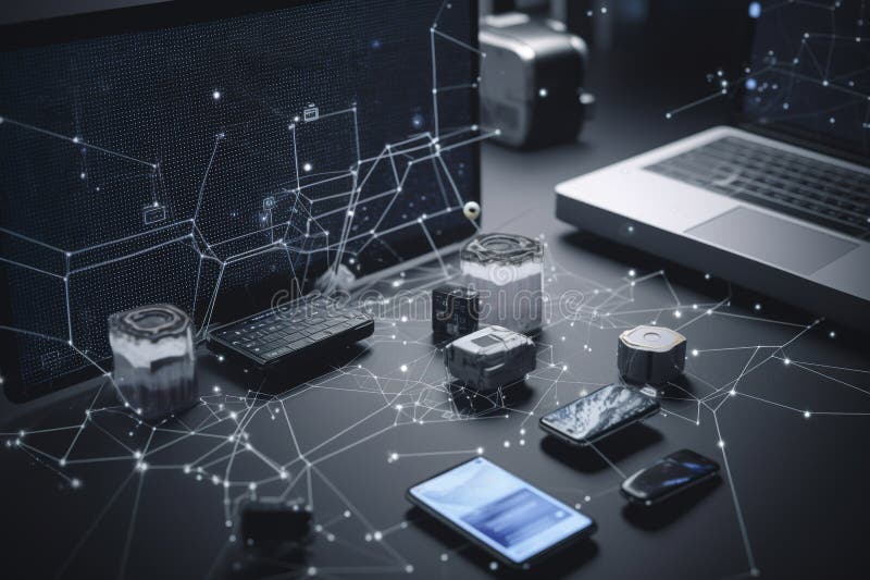 3D Illustration of Devices Connected To the Big Data Network Via Cloud ...