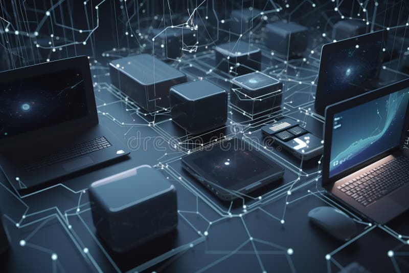 3D Illustration of Devices Connected To the Big Data Network Via Cloud ...