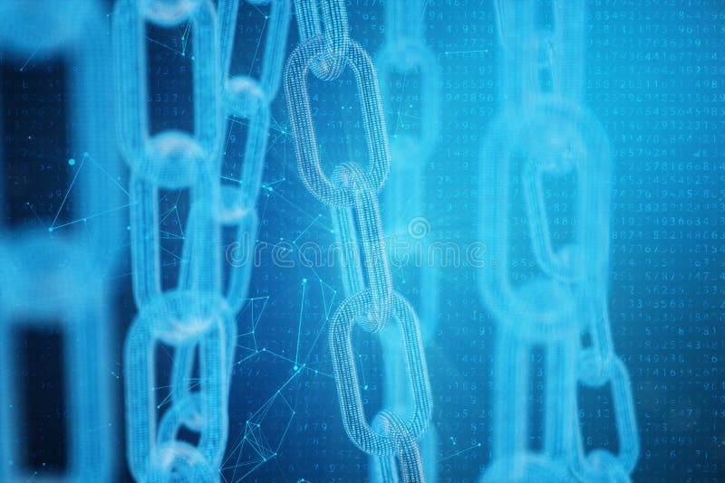 3D Illustration Digital Block Chain Code. Low Polygonal Grid of ...
