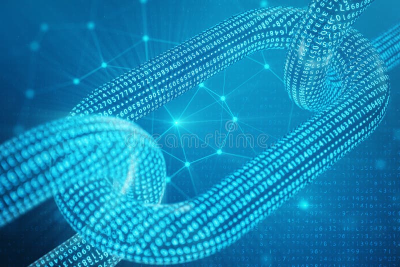 3D Illustration Digital Block Chain Code. Low Polygonal Grid of ...