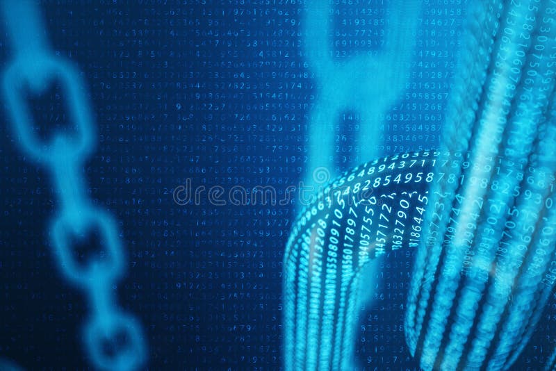 3D Illustration Digital Block Chain Code. Low Polygonal Grid of ...