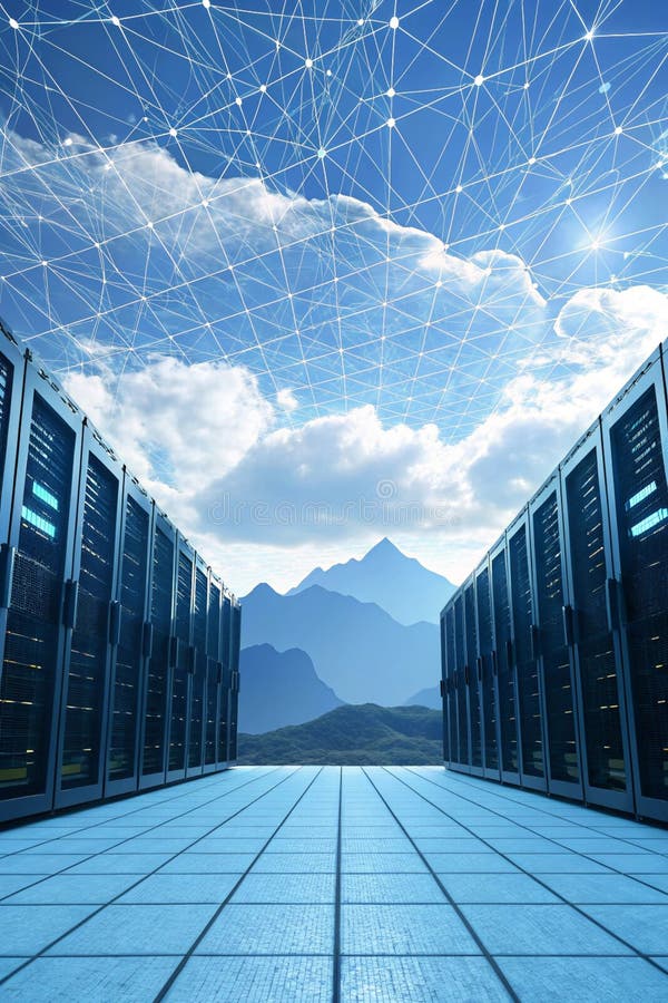 3D Illustration of Digital Wireframe Landscape - Cyberspace Grid Stock ...