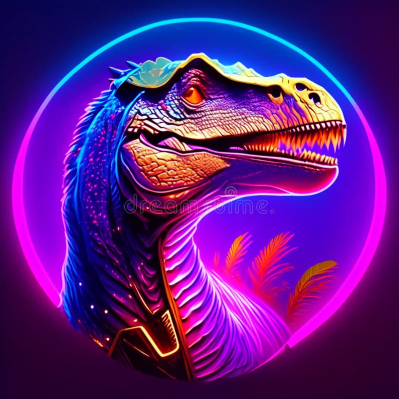 3d Illustration of a Dinosaur Head in Neon Light. 3d Rendering AI ...