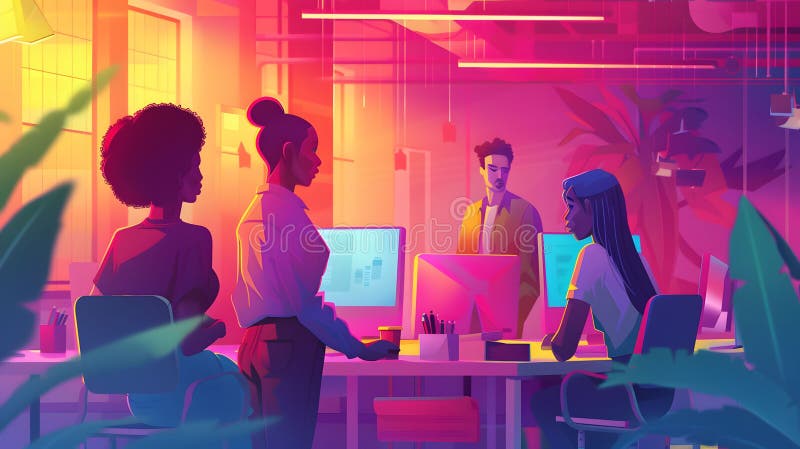 3D Illustration of a Diverse Group of Professionals Working in a Modern ...