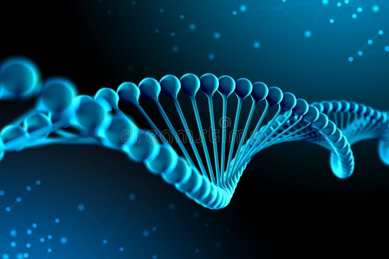 3d Illustration of DNA molecule. The helical molecule of a nucleotide ...