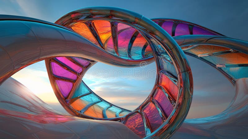 3D Illustration of a DNA Molecule with a Nanotech Network. DNA Helix ...