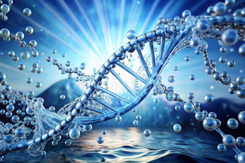 3D Illustration of DNA Molecule Model from Water. Science Background ...