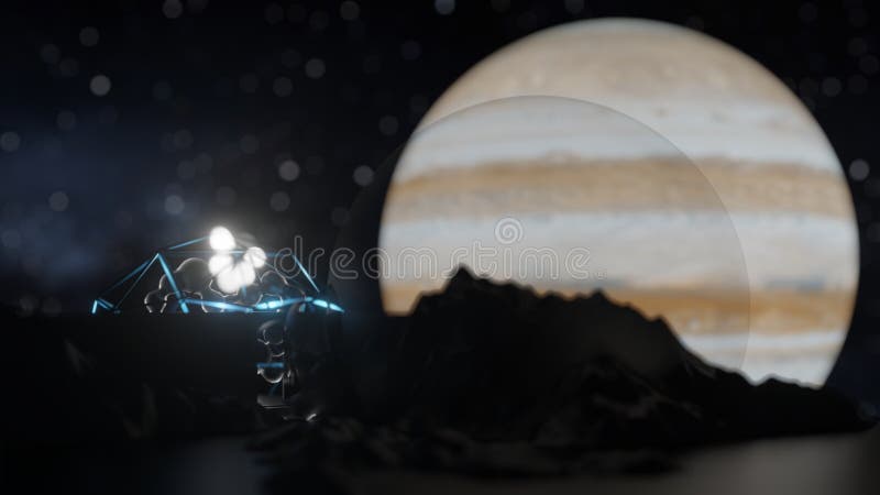3d Illustration of Dome Outpost Orbiting Jupiter Outer Space Futuristic ...