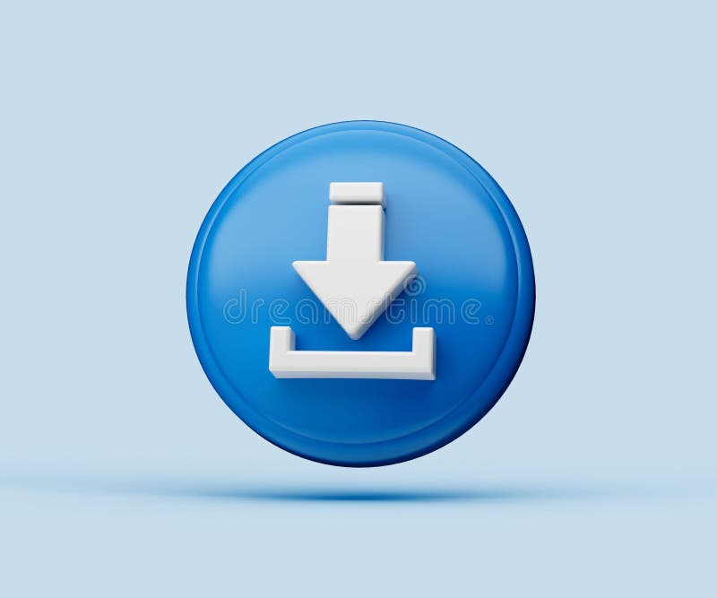 3D Illustration Download Button on Blue Background with Shadow Stock ...