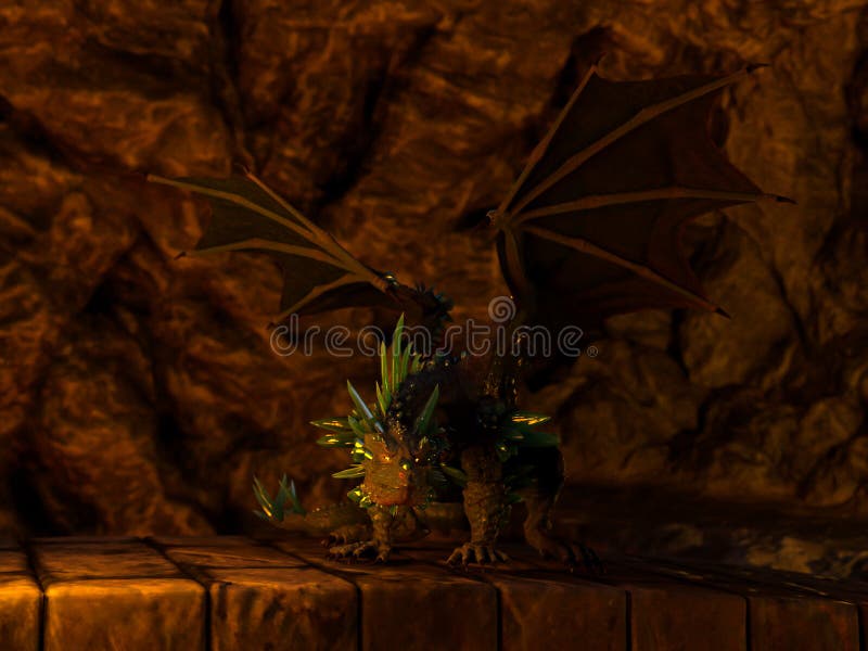 Illustration of a Dragon on a Stone Bridge Looking Forward with Head ...