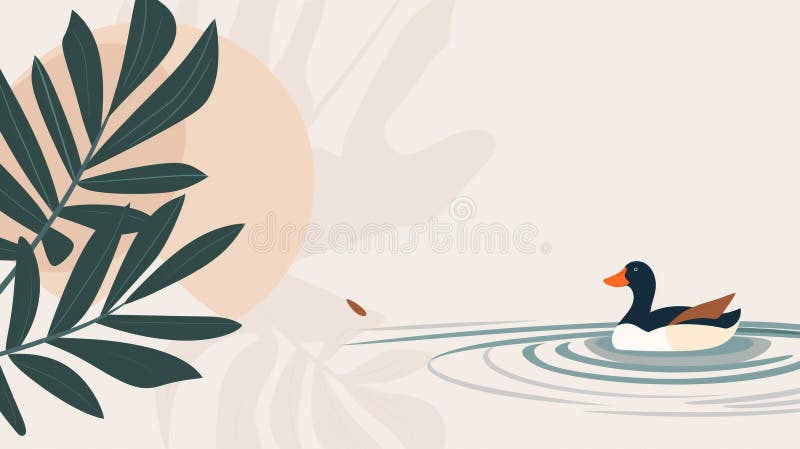 2D Illustration of a Duck Floating Peacefully in a Lake with Basic ...