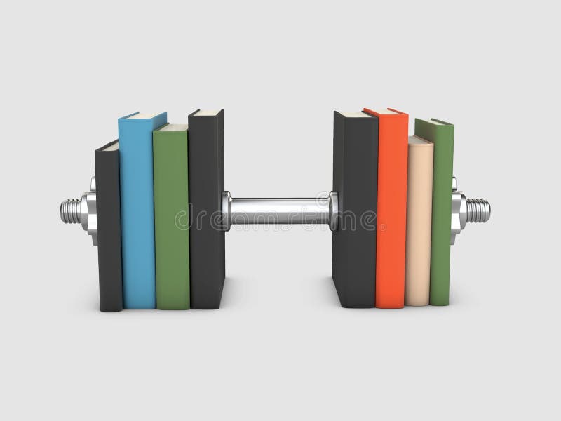 3d Illustration of Dumbbell and Stack of Books for the Concept of ...