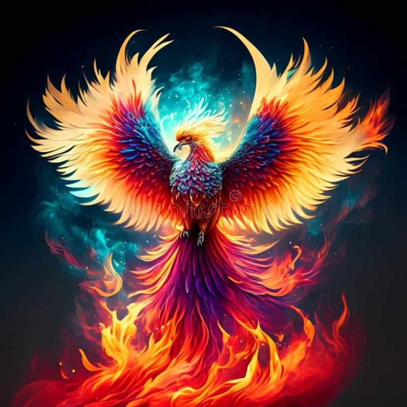 3d Illustration of an Eagle in the Blue and Red Fire. Generative AI ...
