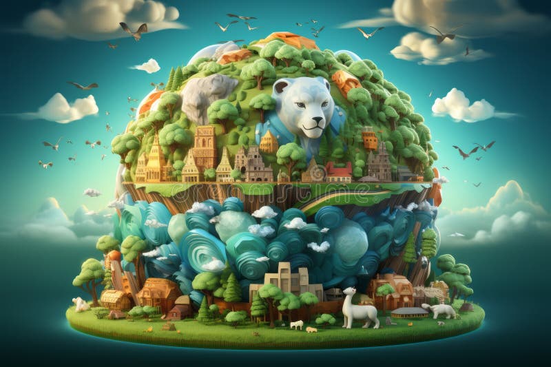 A 3d Illustration of an Earth with a Bear on Top Stock Illustration ...