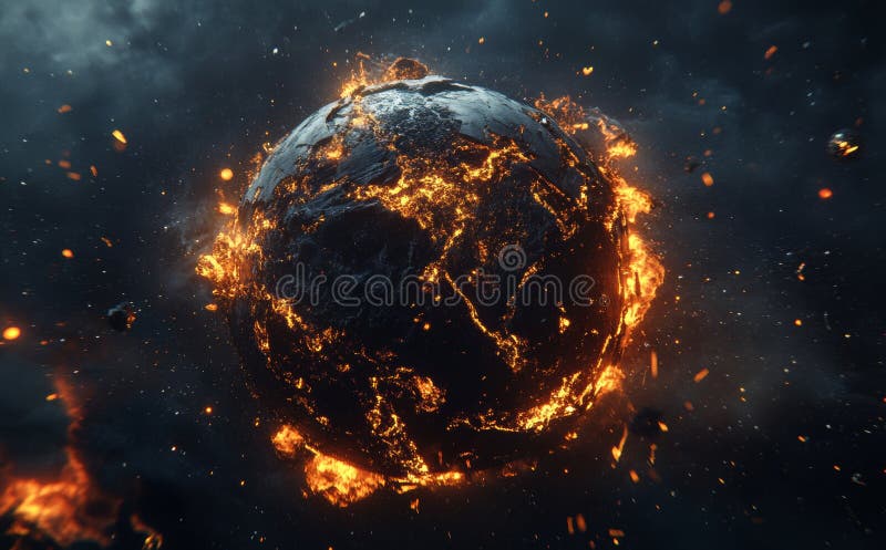 A 3D Illustration of Earth with Fire. an Explosive Explosion on the ...