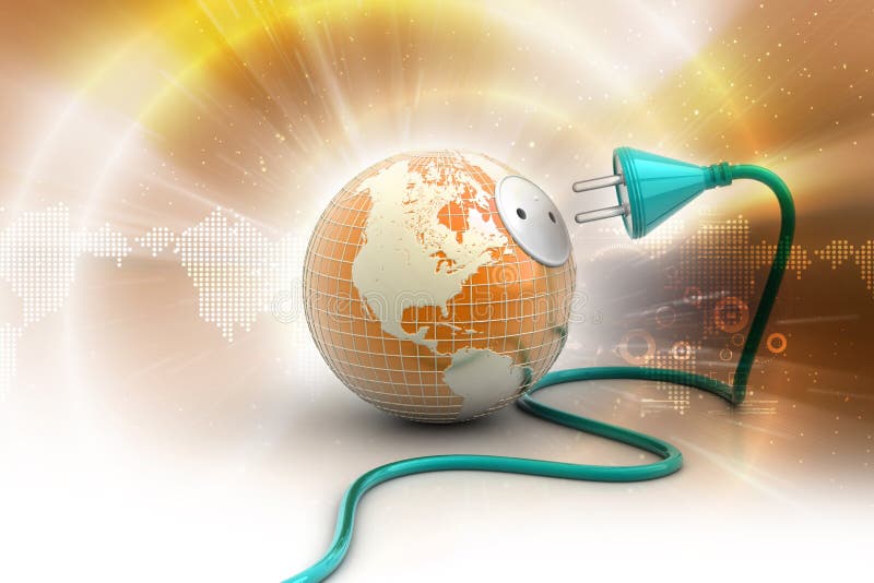 Earth Globe with Power Cable Stock Illustration - Illustration of ...