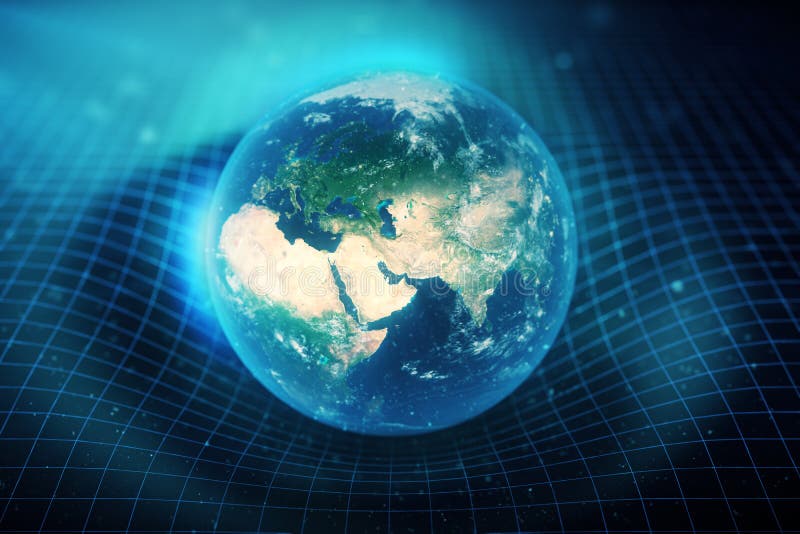 3D Illustration Earth`s Gravity Bends Space Around it. with Bokeh ...