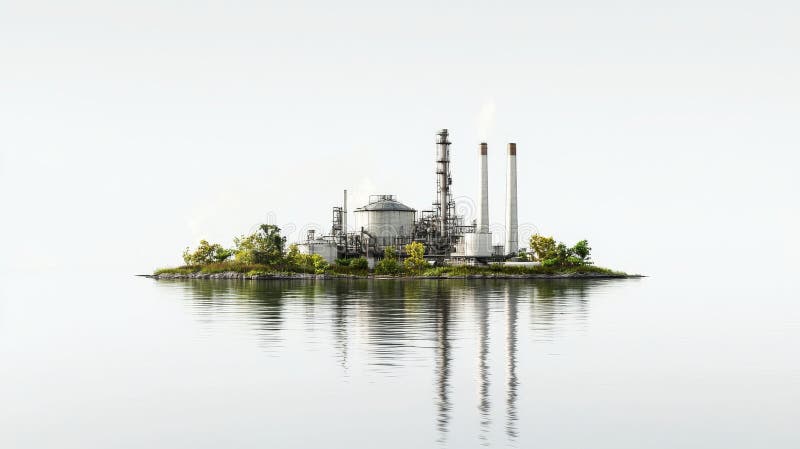A 3D Illustration of an Eco Factory on an Island Isolated on White ...