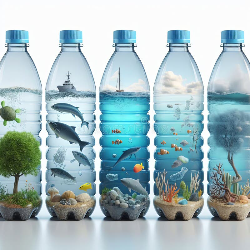 3D Illustration of Ecosystems Trapped in Plastic Bottles Highlighting ...