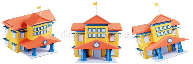 College 3D Icon Set Multiple Views of College Building Stock Photo ...