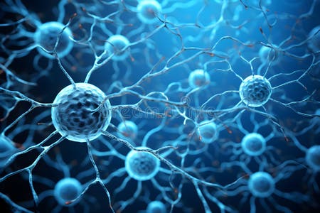 3D Illustration of Electron Microscopy of Brain Neuron Cell, Close-up ...