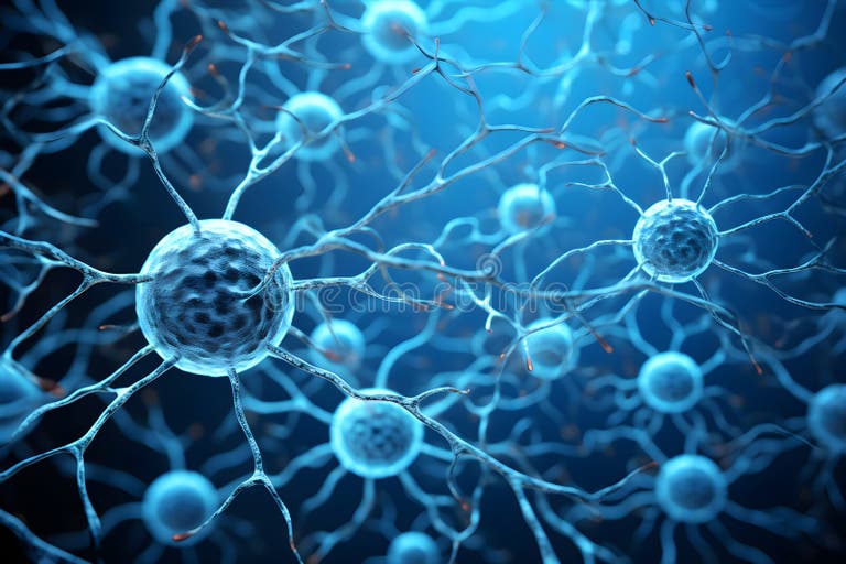 3D Illustration of Electron Microscopy of Brain Neuron Cell, Close-up ...