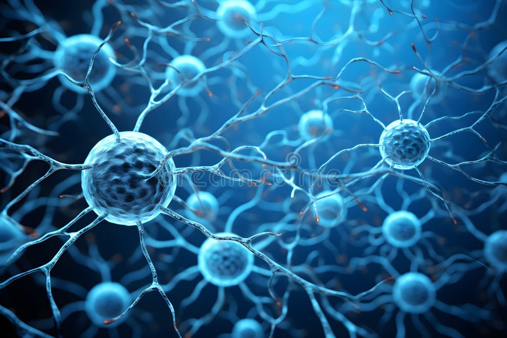 3D Illustration of Electron Microscopy of Brain Neuron Cell, Close-up ...