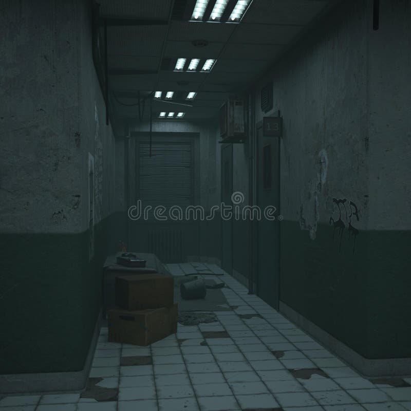 3d-illustration of an Empty and Scary Hospital Room Stock Illustration ...