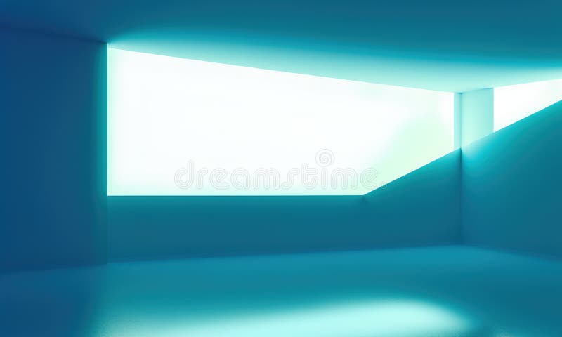 3D Illustration of Empty Space, Blue Background with White Wall Stock ...