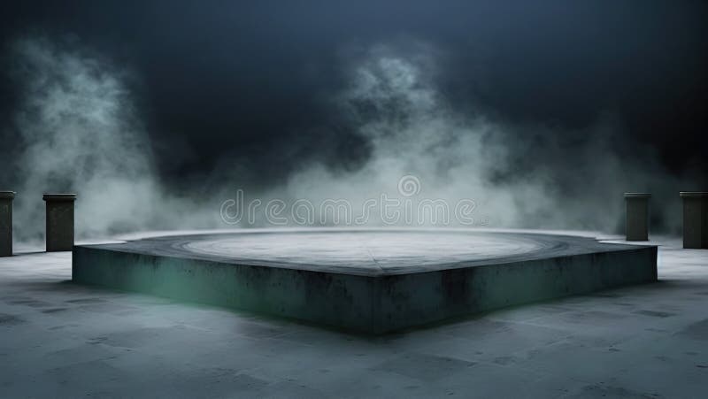 3d Illustration of an Empty Stage in a Dark Room with Smoke. Stock ...