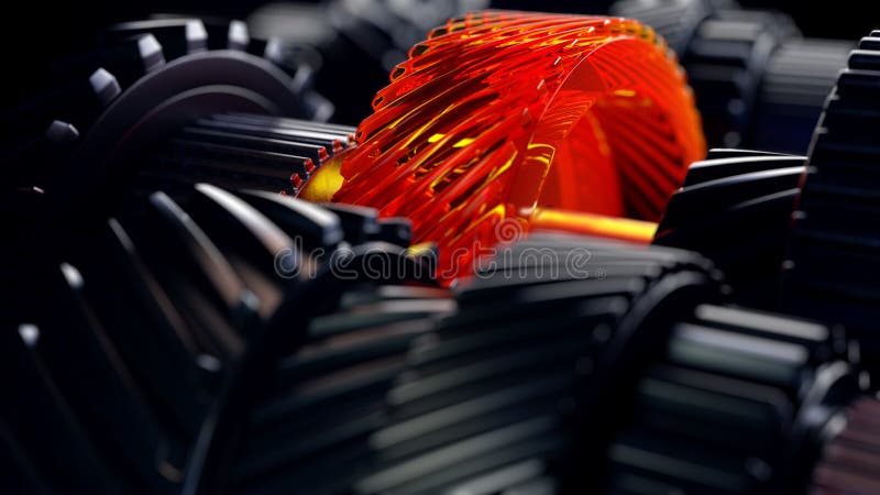 3d Illustration of Engine Gear Wheels, Closeup View Stock Illustration ...