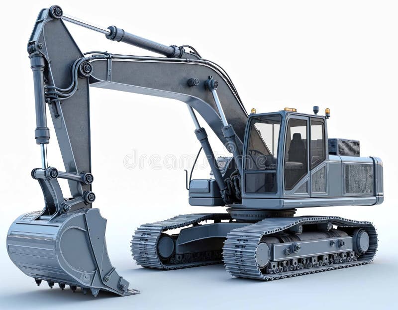 3D Illustration of Excavator with Wireframe Blueprint Engineering ...