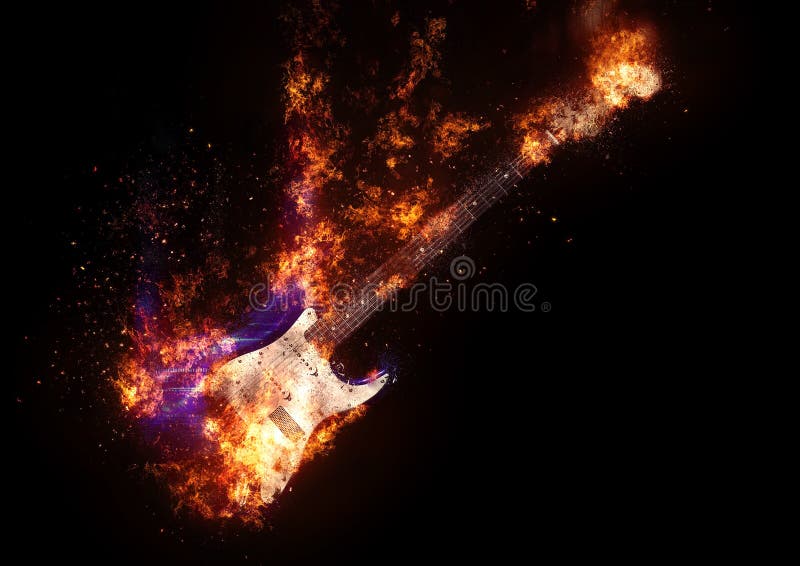 3d Illustration of an Exploding and Burning Electric Guitar Stock ...