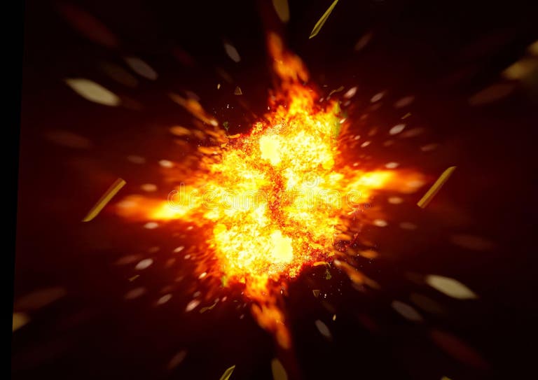 3d Illustration of Exploding Fire on Black Background Stock ...