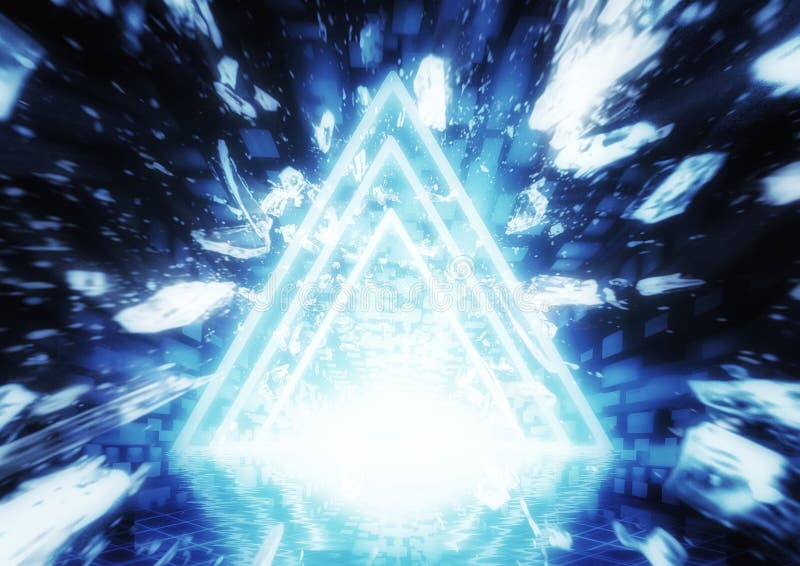 3d Illustration of Exploding Geometric Light Triangles Stock ...