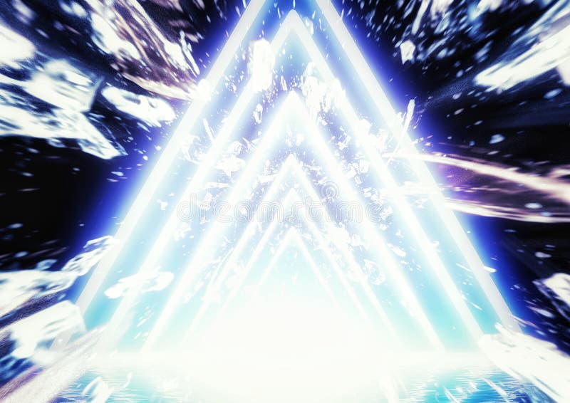 3d Illustration of Exploding Geometric Light Triangles Stock ...