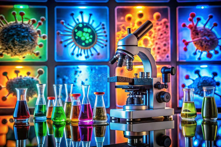 3D Illustration Exploring the Microscopic World Microbiology Lab ...