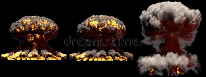 3D Illustration of Explosion - 3 Big Different Phases Fire Mushroom ...