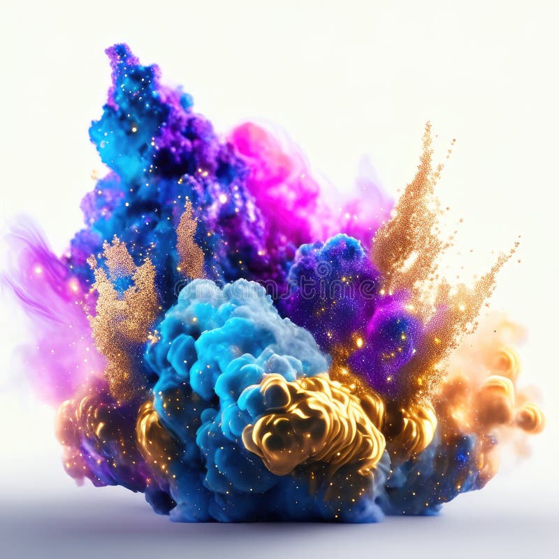 3d Illustration of Explosion of Colored Smoke Over White Background ...