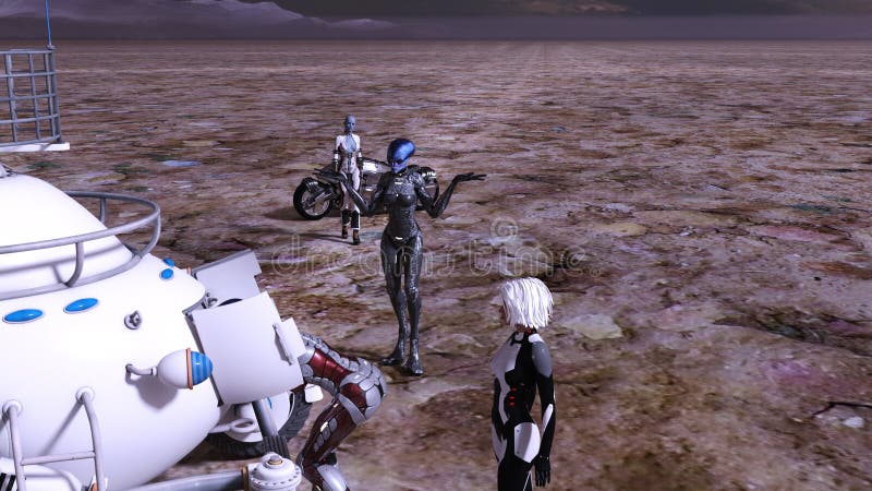 Illustration of Extraterrestrials and a Human Standing Near a Space ...