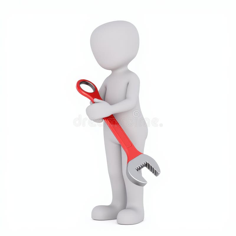 3D Illustration of a Faceless Figure Holding a Large Wrench Standing on ...