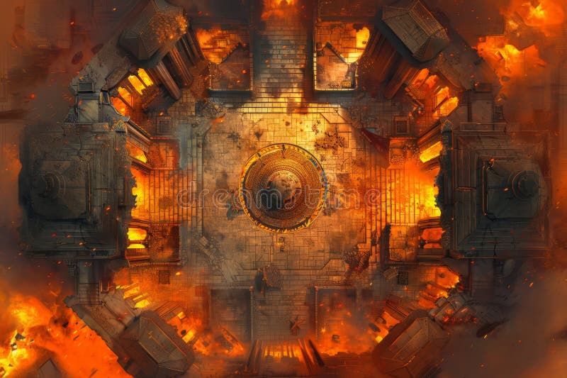 3D Illustration of a Fantasy Background with a Lot of Fire and Smoke ...