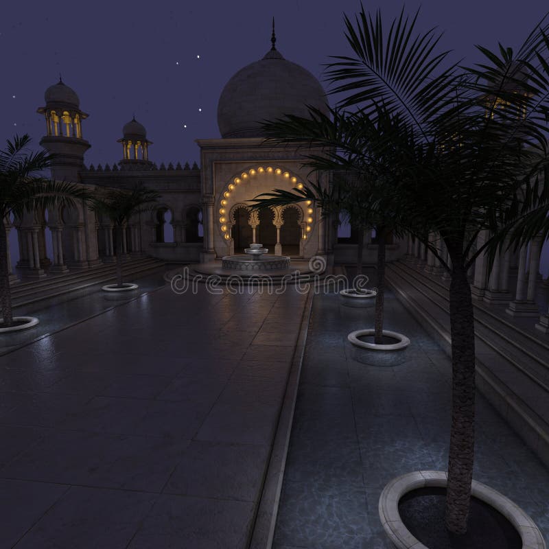 3d Illustration of a Fantasy Place with Arabic Oder Indian Building at ...