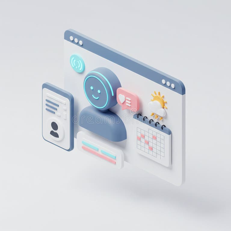 3D Illustration Features a Digital Interface with a Chatbot Icon ...