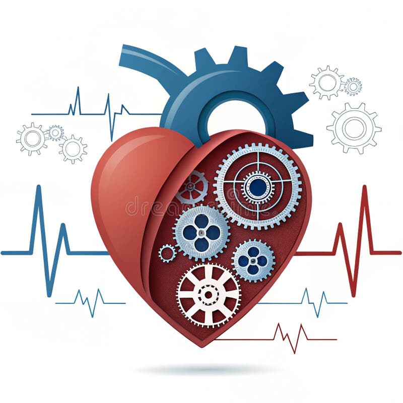 3D Heartbeat Icon with Gears and ECG Pulse Medical Illustration Stock ...