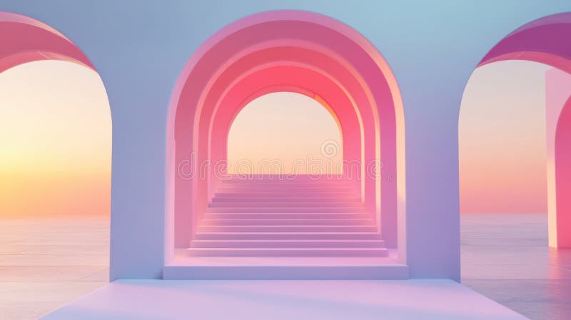 3D Illustration Featuring Arches and Stairs in a Trendy Minimal ...